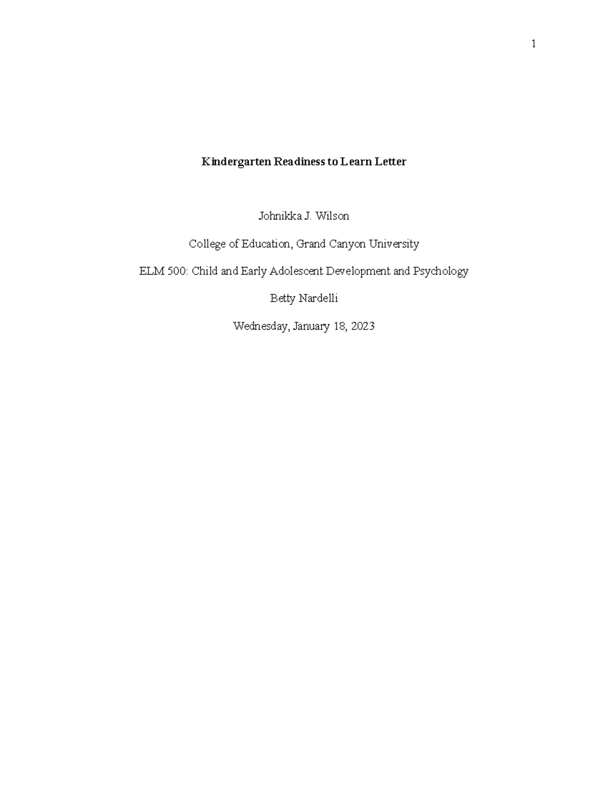 Johnikka Wilson KIndergarten Readiness Letter - Kindergarten Readiness ...