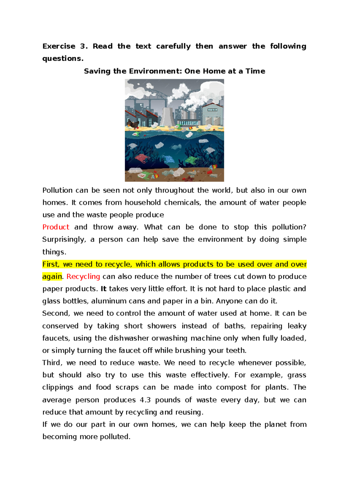 BTVN Unit 7: Saving the Environment - Exercise 3 Questions - Studocu