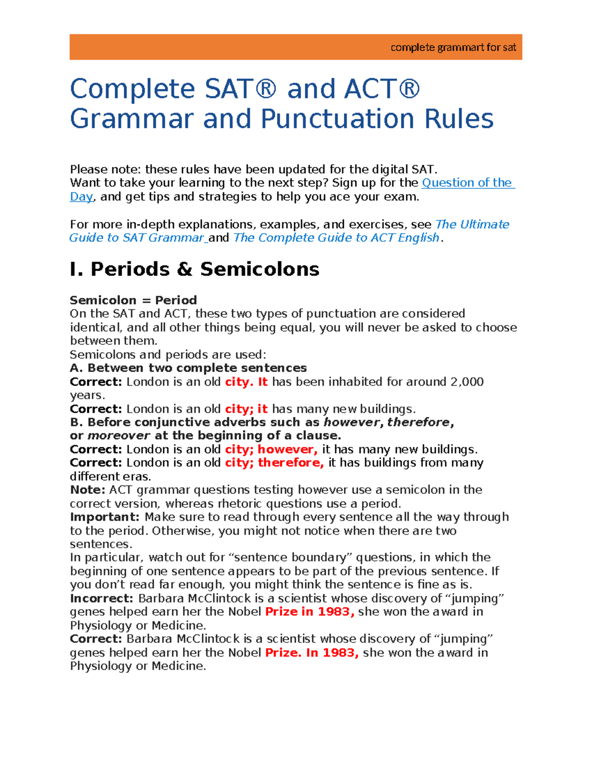 Grammar and Punctuation Rules for SAT Preparation - Studocu