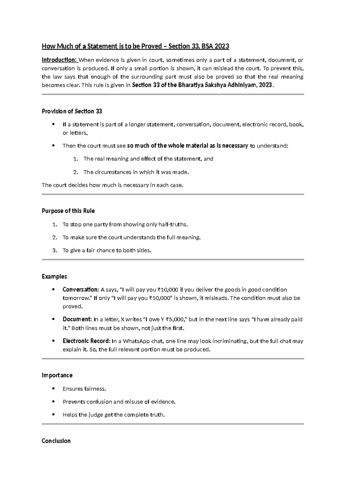 Understanding Section 33 & 34, BSA 2023: Evidence and Judgments - Studocu