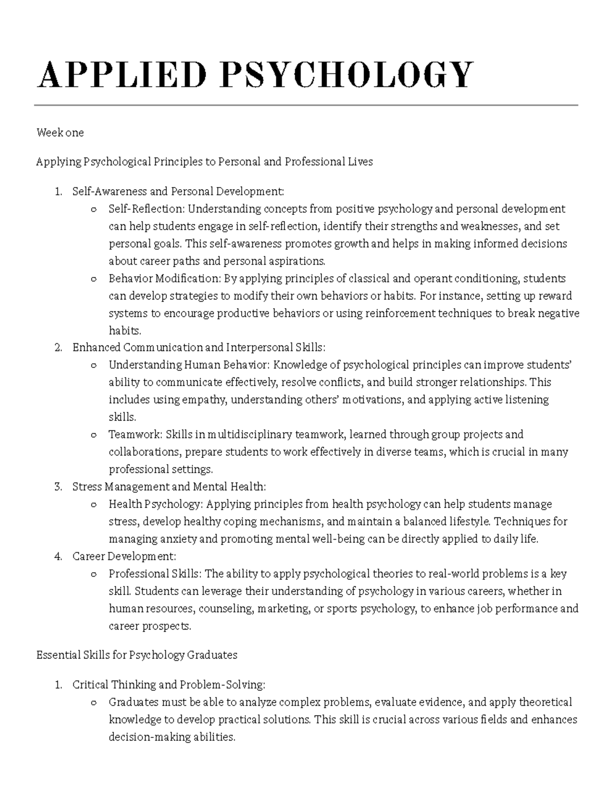 Applied Psychology - Notes from weeks 1-12 - APPLIED PSYCHOLOGY Week ...