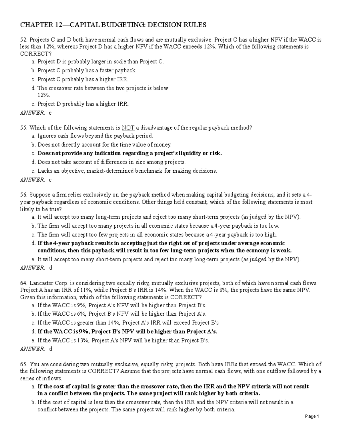 Chapter 12 Capital Budgeting Decision Rules - CHAPTER 12—CAPITAL ...