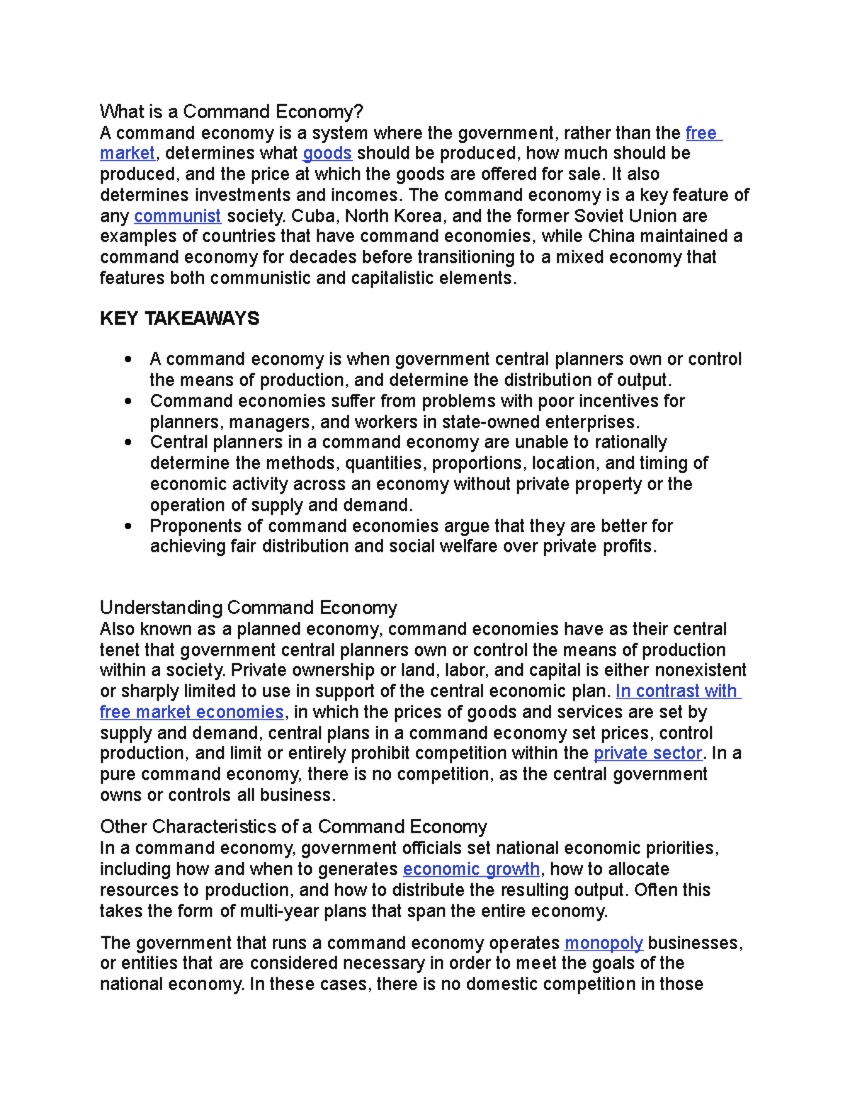 What is a Command Economy - It also determines investments and incomes ...