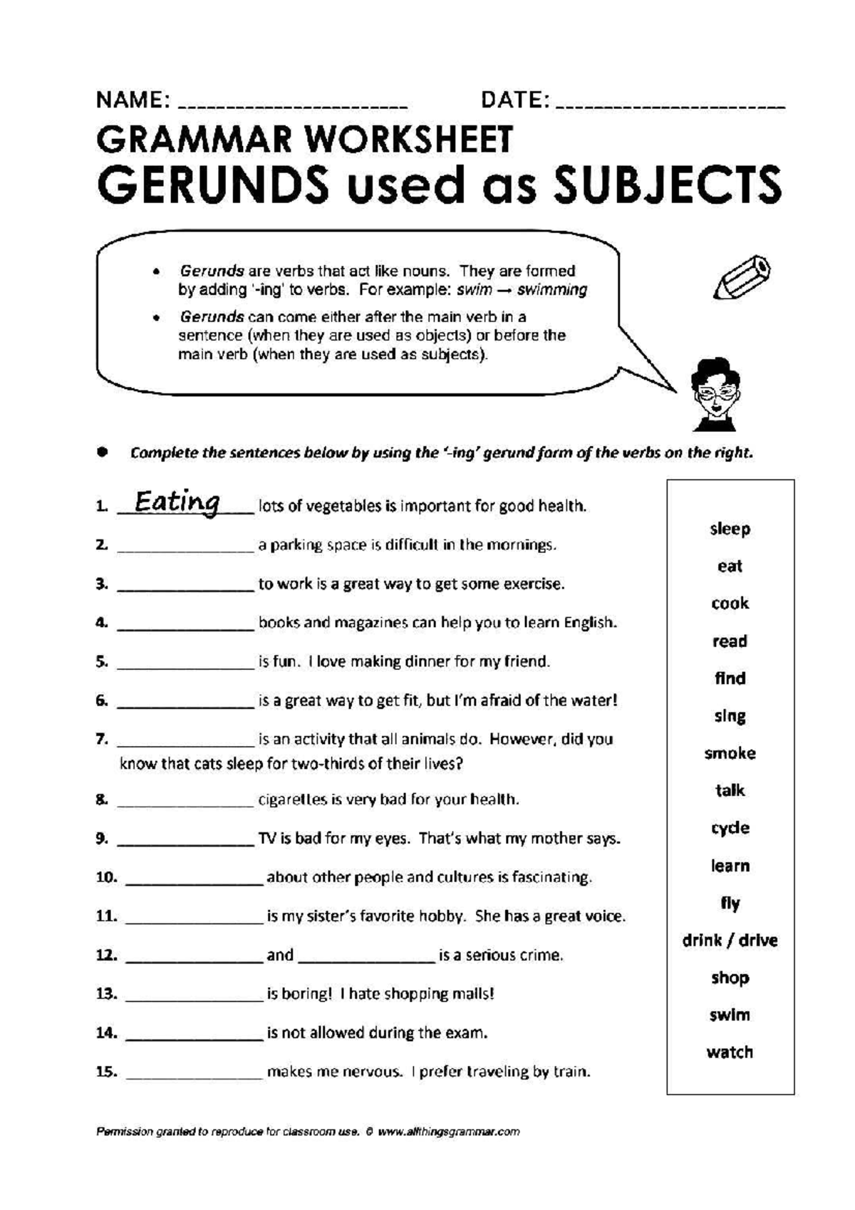 667629441 Grammar Worksheet: Gerunds as Subjects & Objects - Studocu