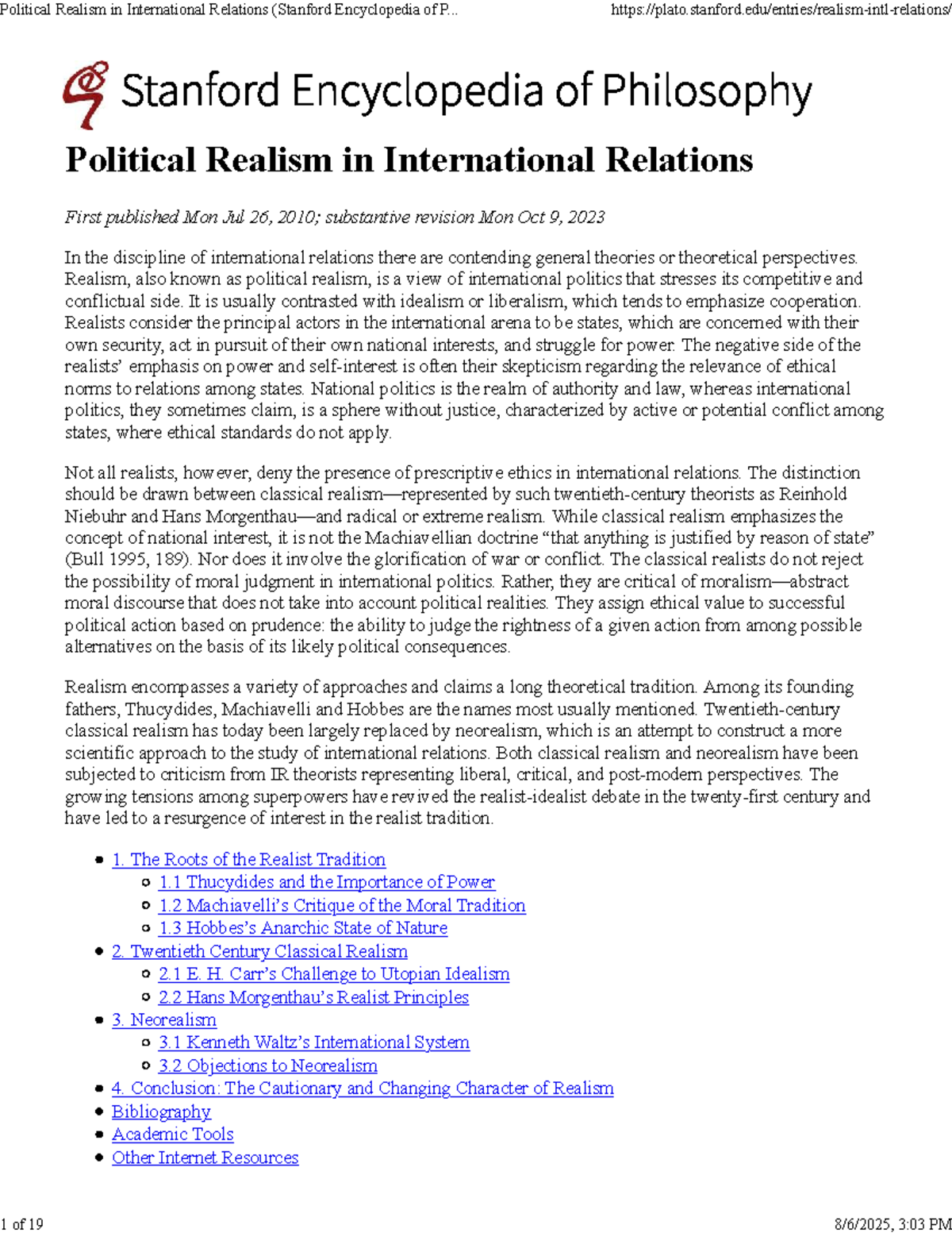 Political Realism and Its Implications in International Relations (IR ...