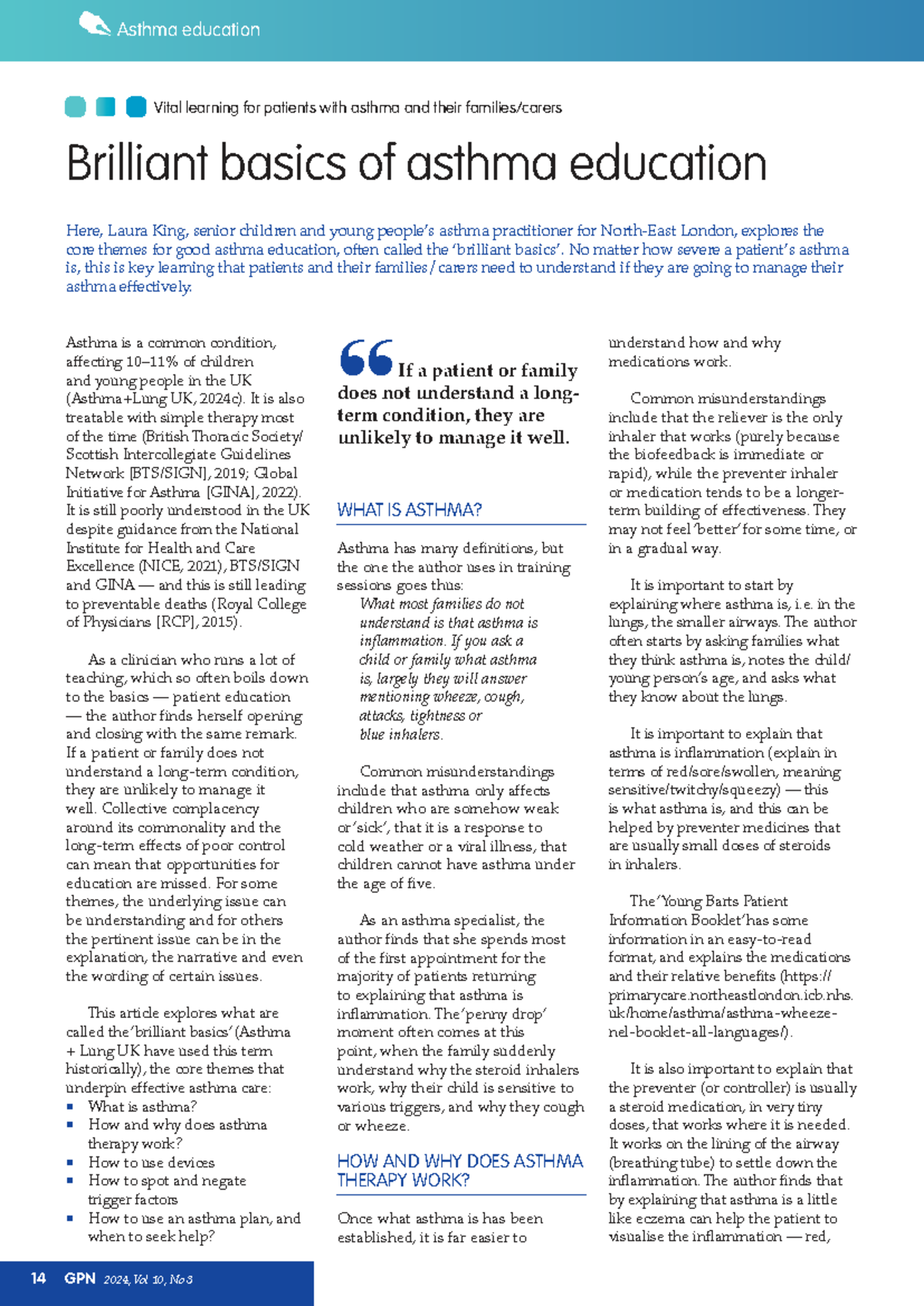 GPN 2024: Essential Asthma Education for Patients and Families - Studocu