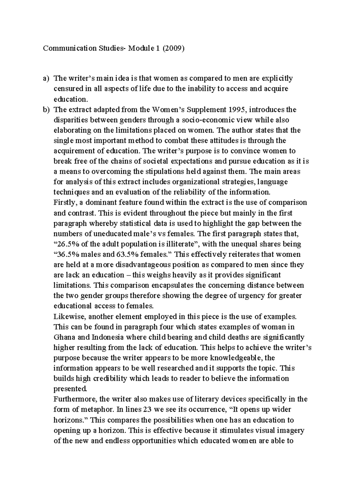 Comms VB M1 2009 - This is a model essay for the year 2009 Module 1 for Communication Studies ...