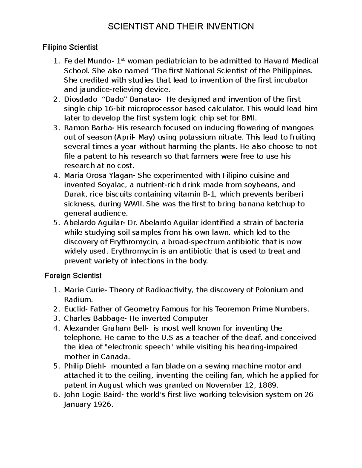 Filipino and Foreign Scientists: Their Key Inventions and Contributions ...