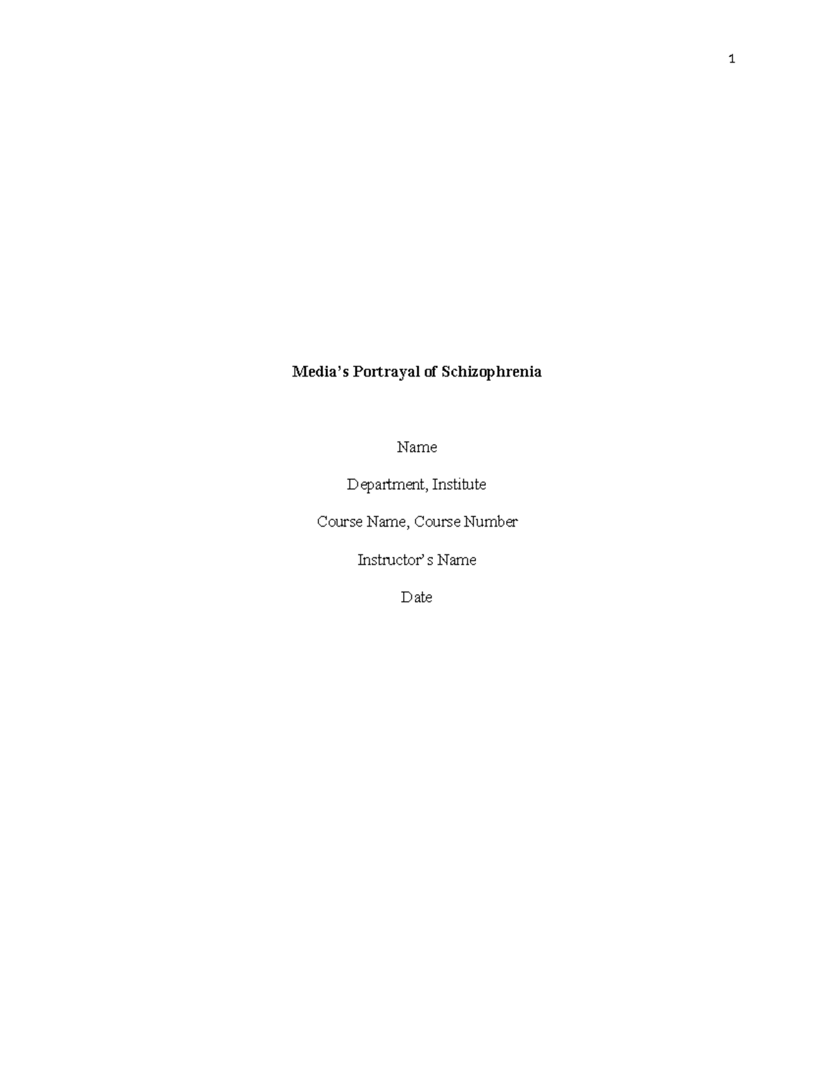 Media’s Portrayal of Mental Illness - Media’s Portrayal of ...