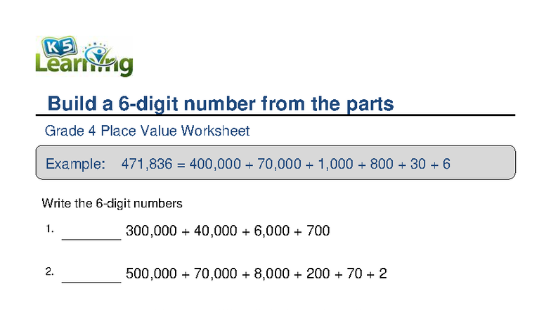 Grade 4 Place Value Worksheet: Build a Number from Parts - Studocu