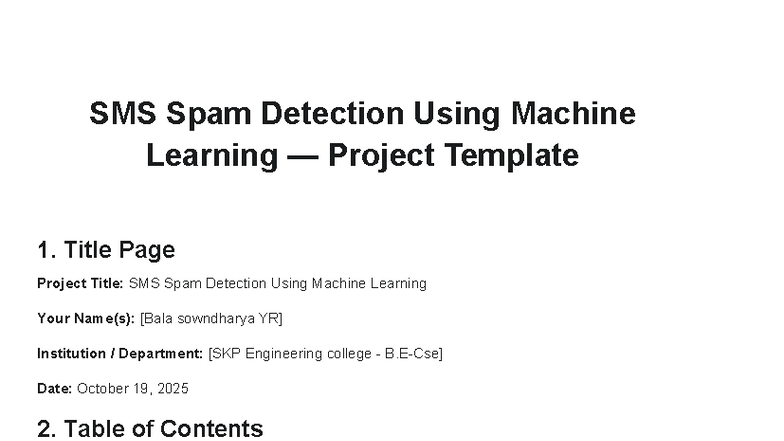 SMS Spam Detection Project (ENG 101) - Machine Learning Overview - Studocu