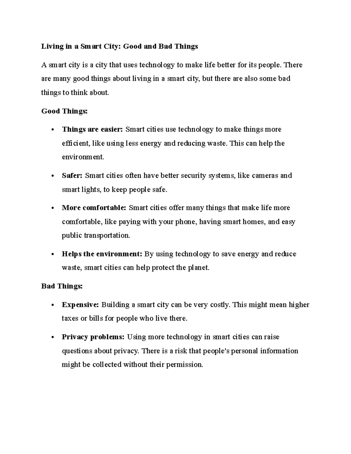 Living in a Smart City - describe advantages and disadvantages - Living ...