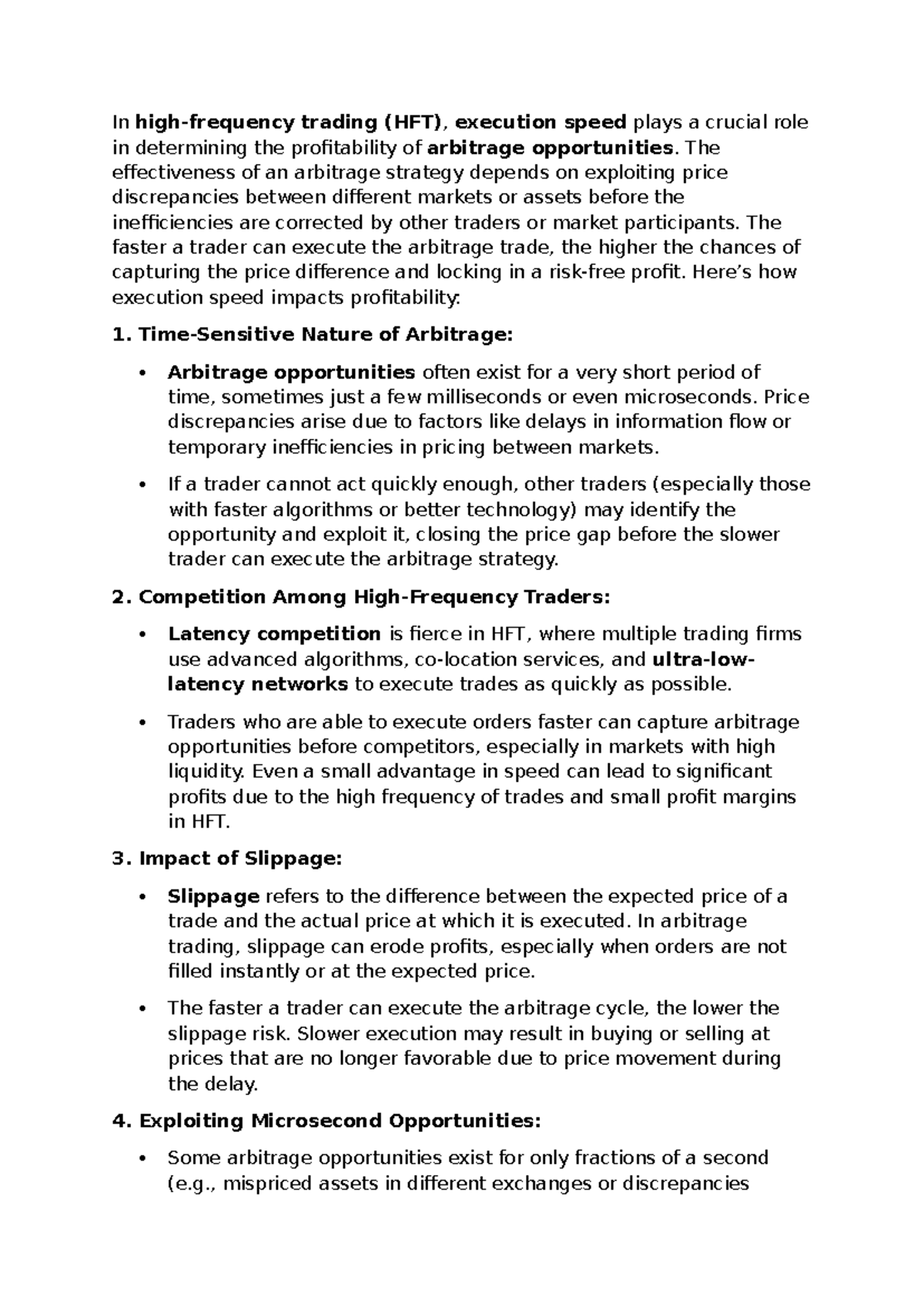 Impact of Execution Speed on Profitability in HFT Arbitrage Strategies ...