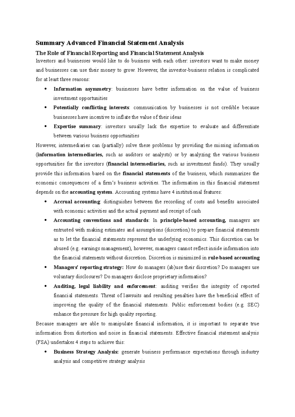 Summary of Advanced Financial Statement Analysis (FIN 305) - Studeersnel