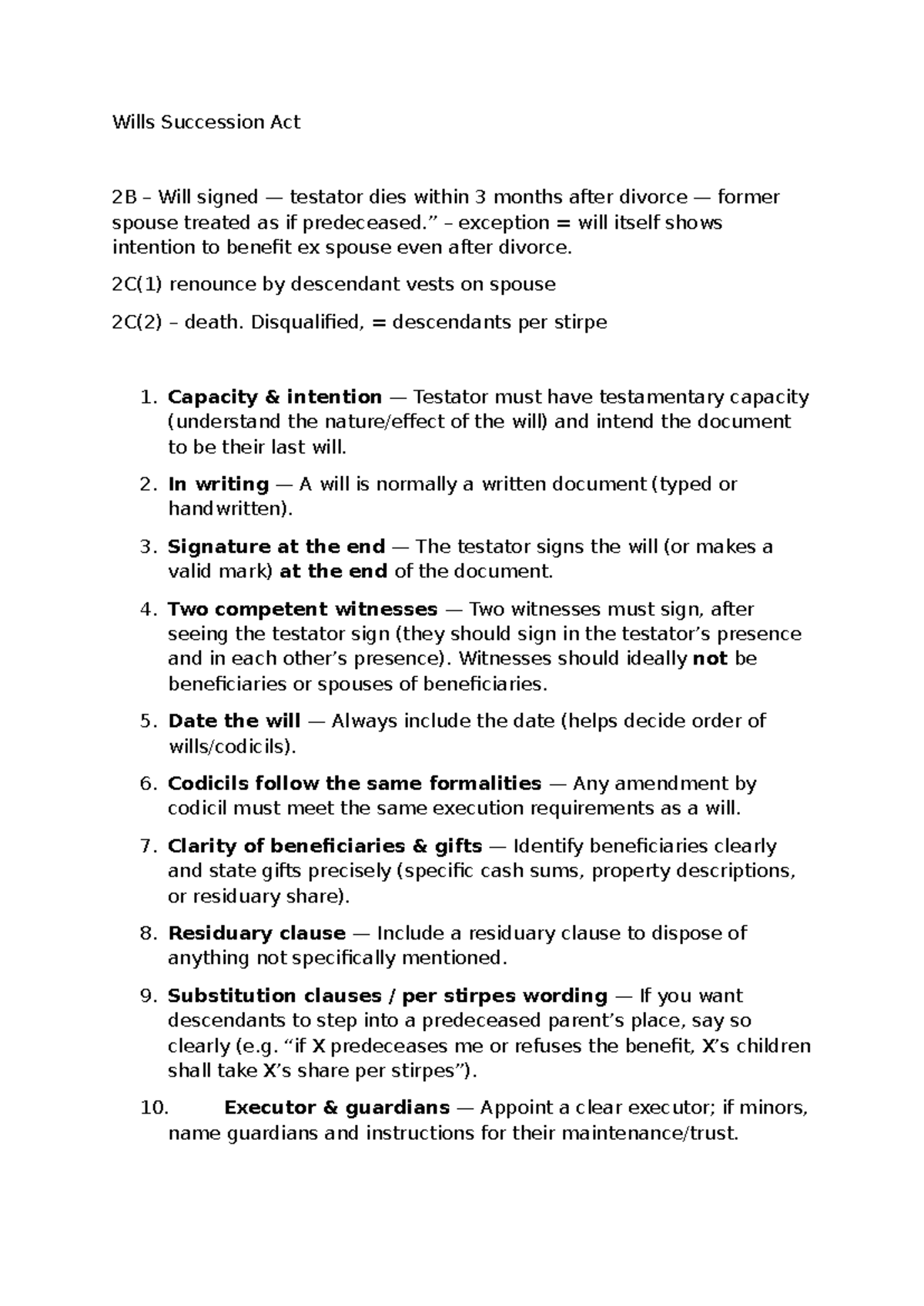 Wills Succession Act 2B: Key Notes on Testamentary Capacity and ...