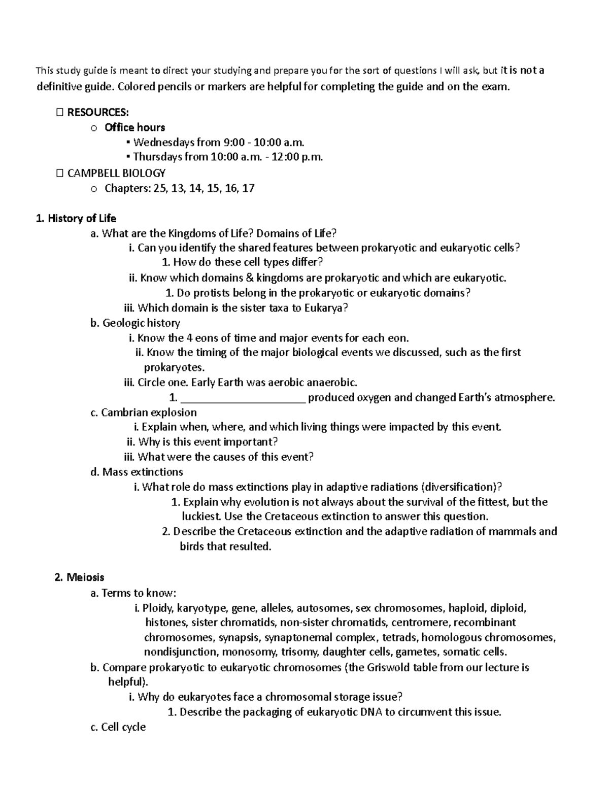 BIO 103 Diversity of Life Study Guide: Exam 1 Preparation - Studocu