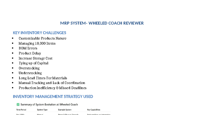 AUTO200 MRP Wheeled Coach Inventory Management Review Notes - Studocu
