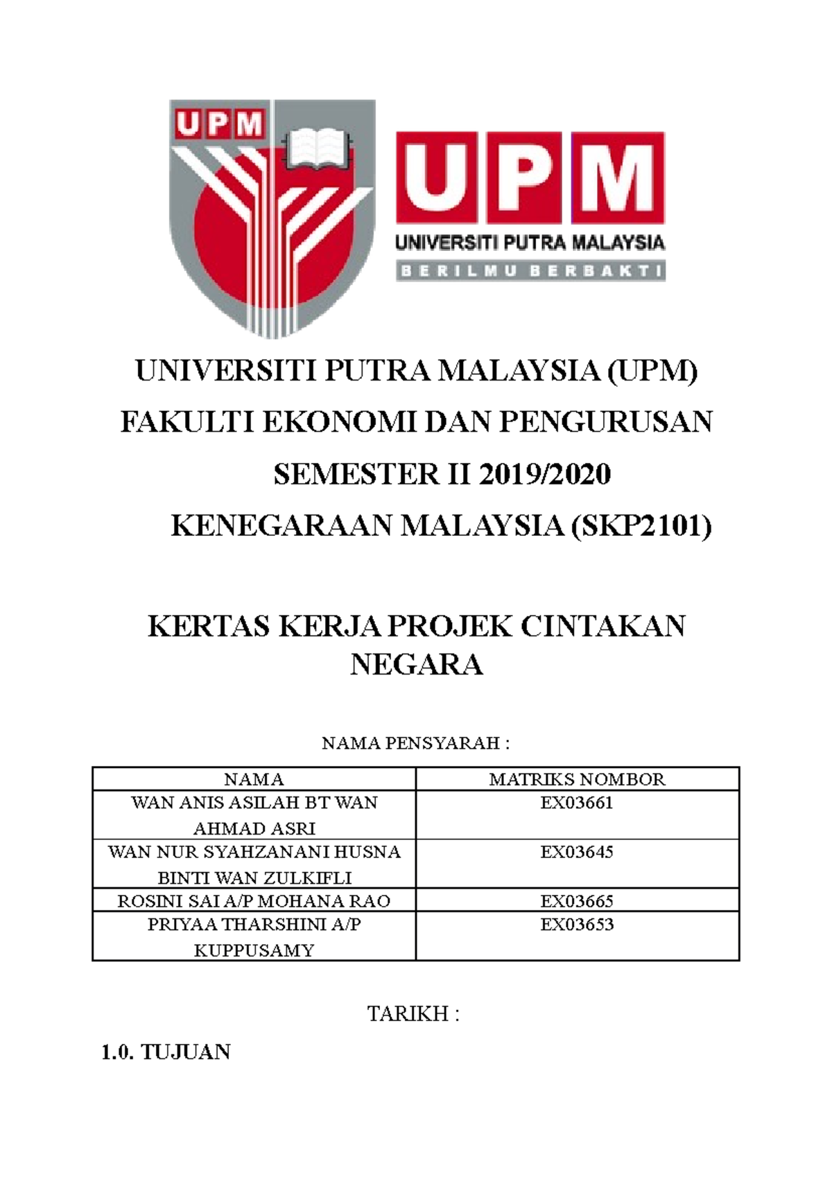 Projek Cintakan Negara: Kertas Kerja SKP2101 UPM Semester II 2019 - Studocu