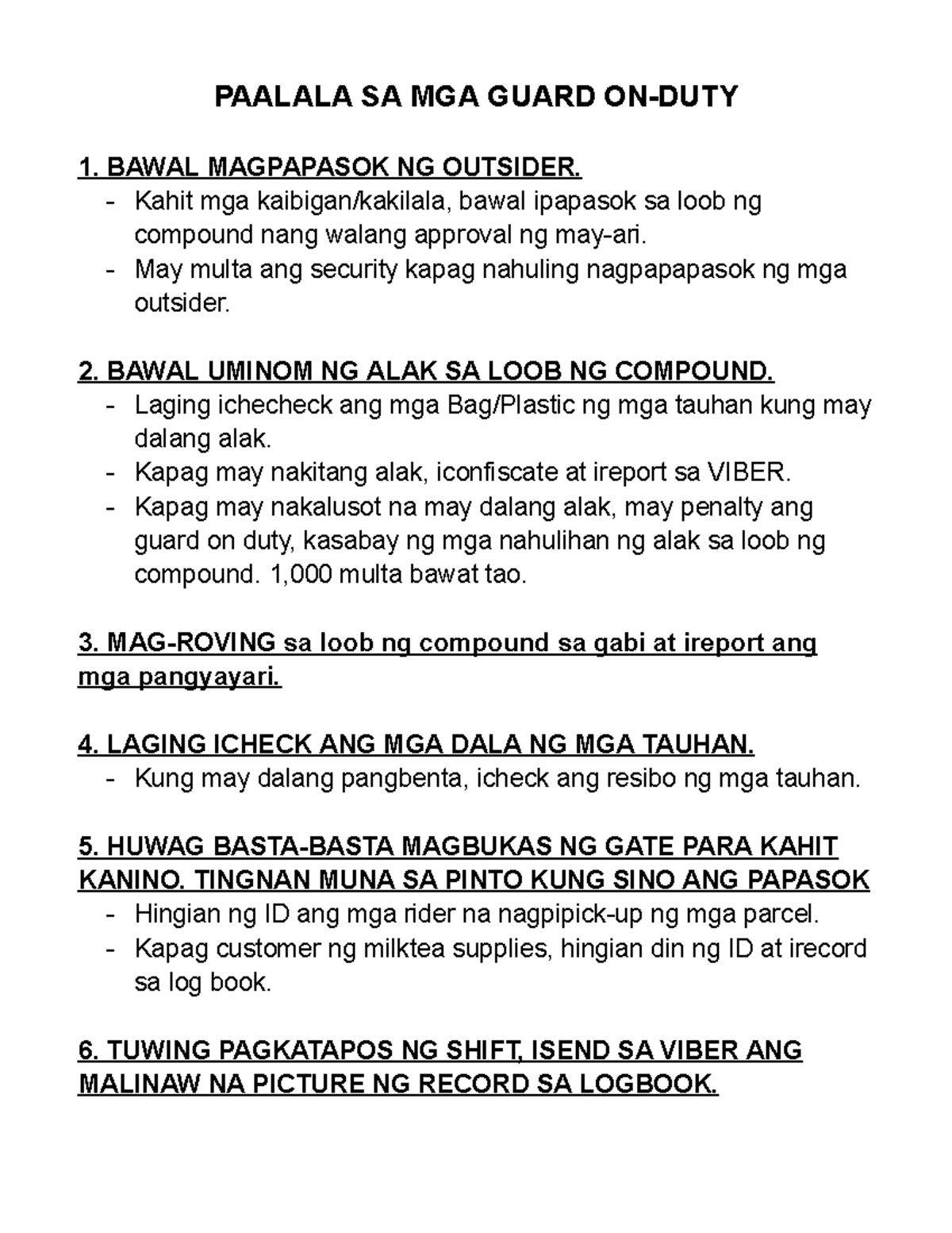 Paalala sa Mga Guard on Duty: Mga Patakaran at Responsibilidad - Studocu