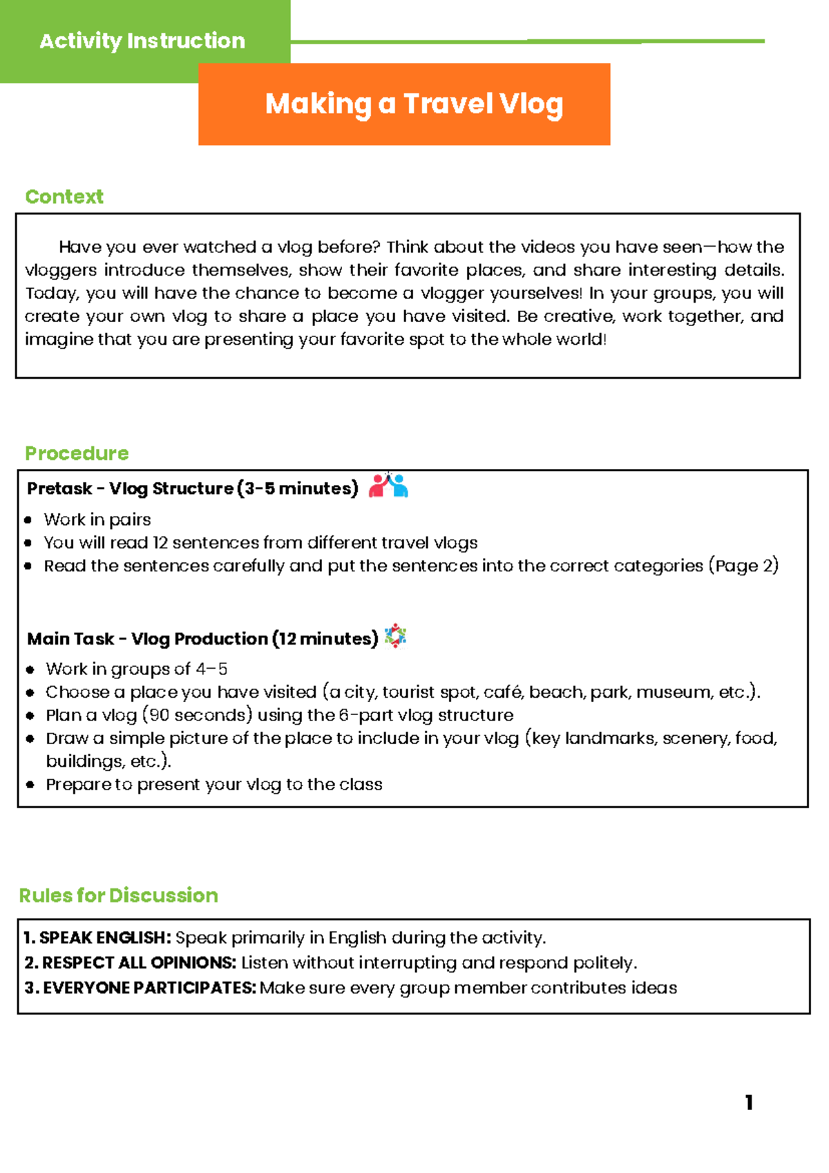 Activity Instructions for Creating a Travel Vlog - Studocu