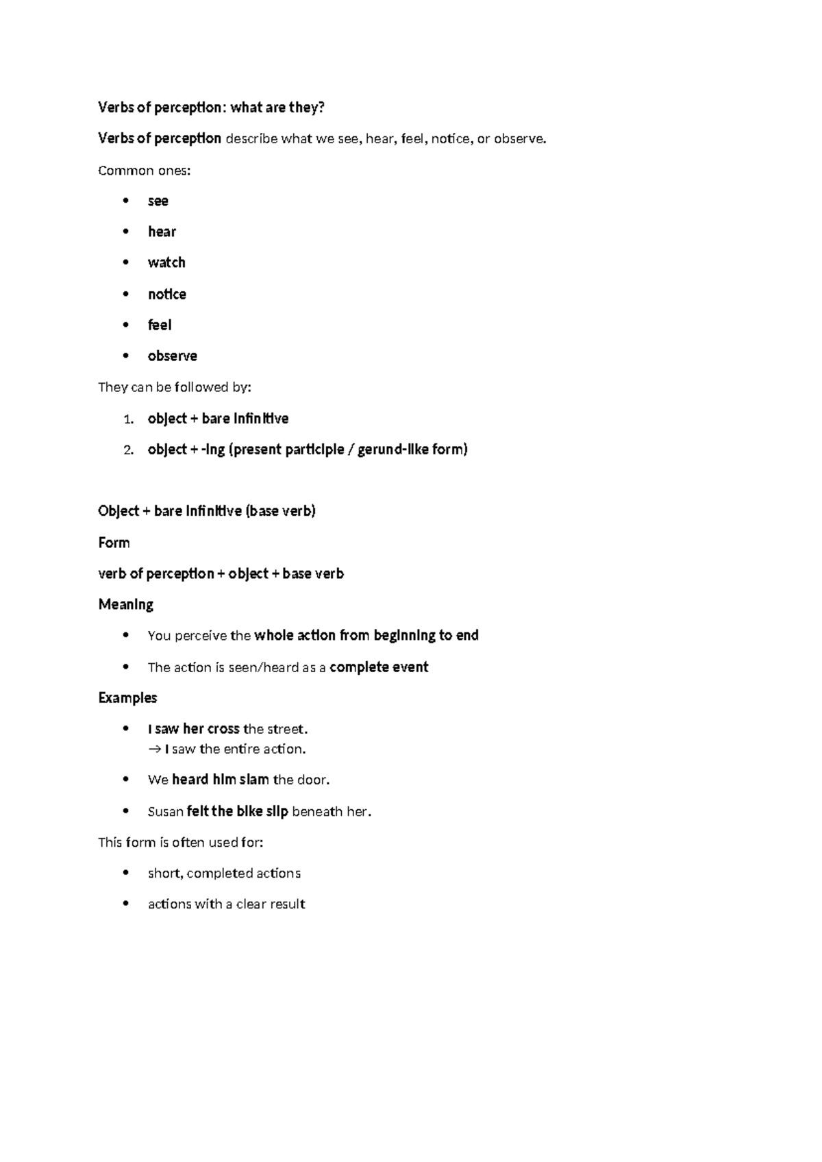 5V Unit 5: Understanding Verbs of Perception and Their Usage - Studeersnel