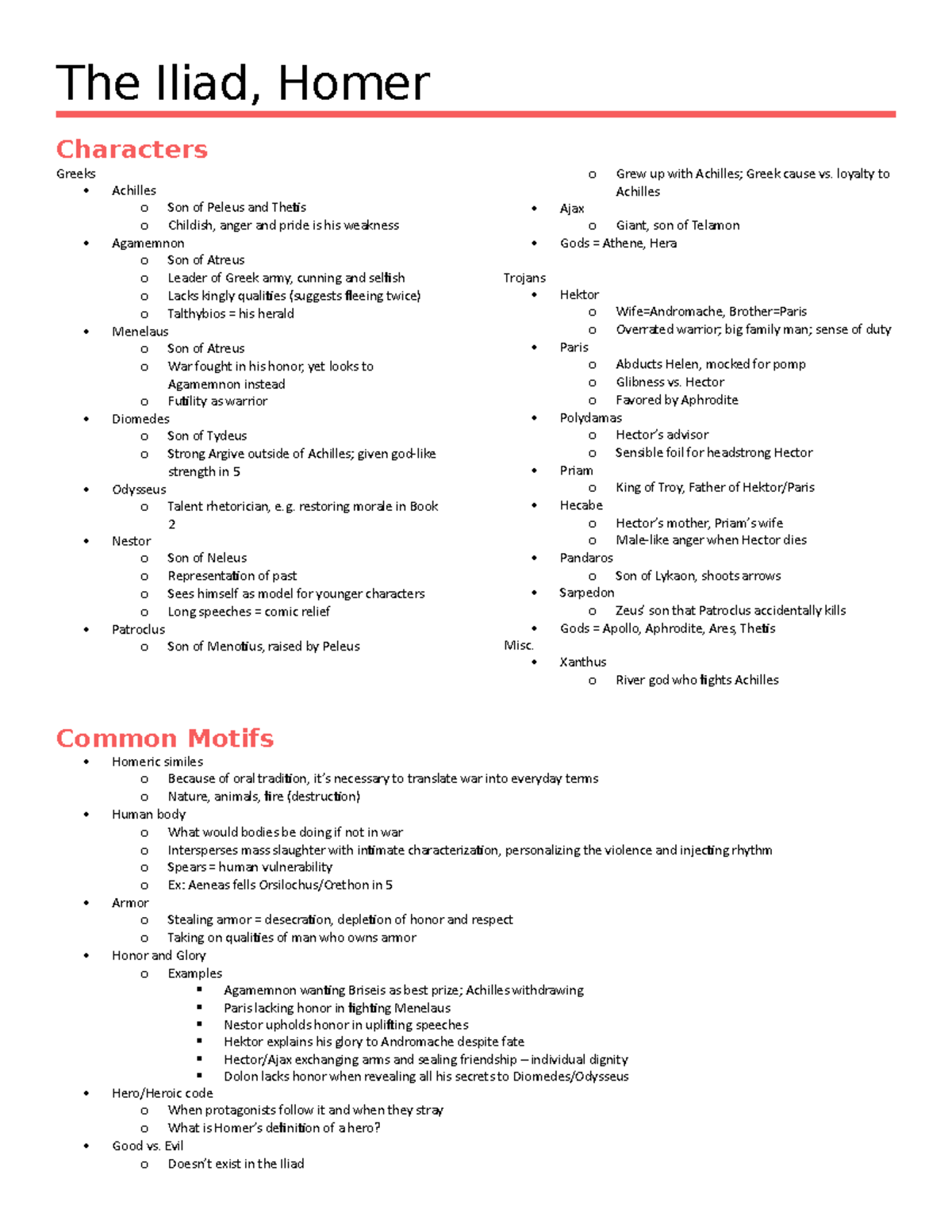 Lit Hum Final Exam Study Guide: The Iliad & The Odyssey Insights - Studocu