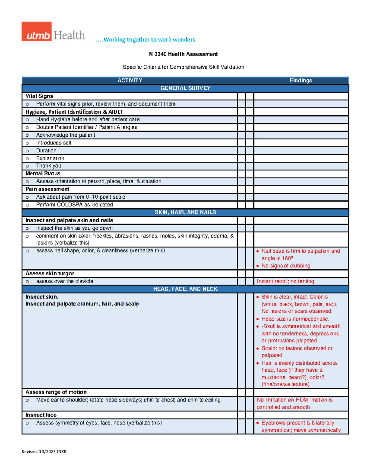 N 3340 Health Assessment: Comprehensive Head-To-Toe Skills Guide - Studocu
