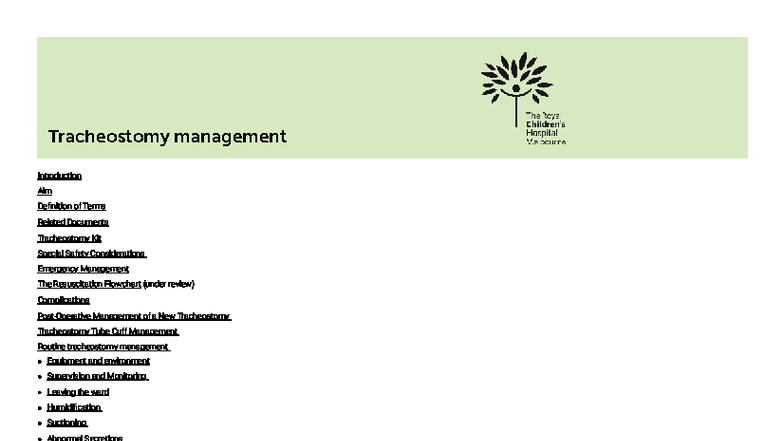 Nursing Guidelines for Tracheostomy Management (Course Code: RCH) - Studocu
