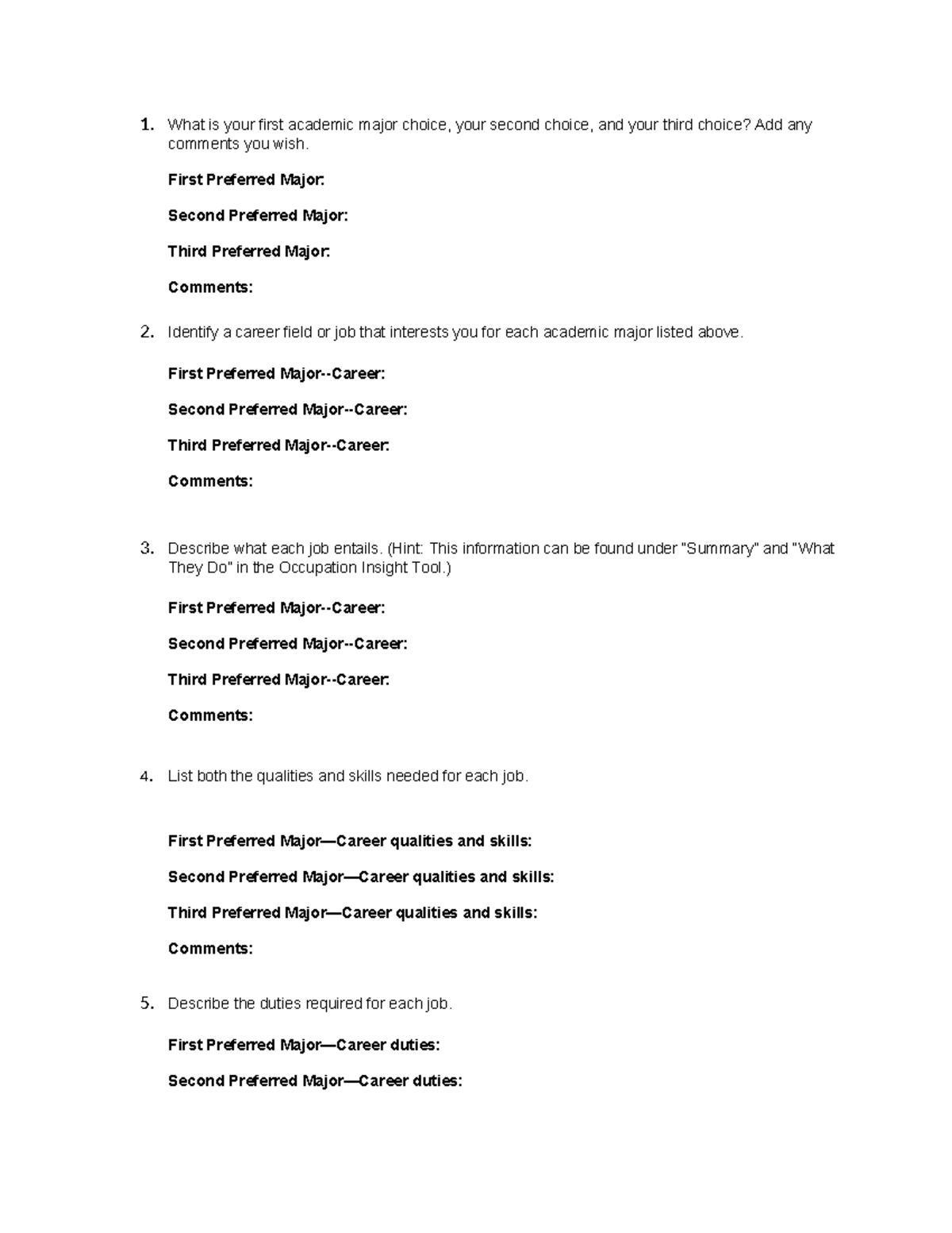 Occupational Insight Answer Sheet: Major & Career Analysis - Studocu