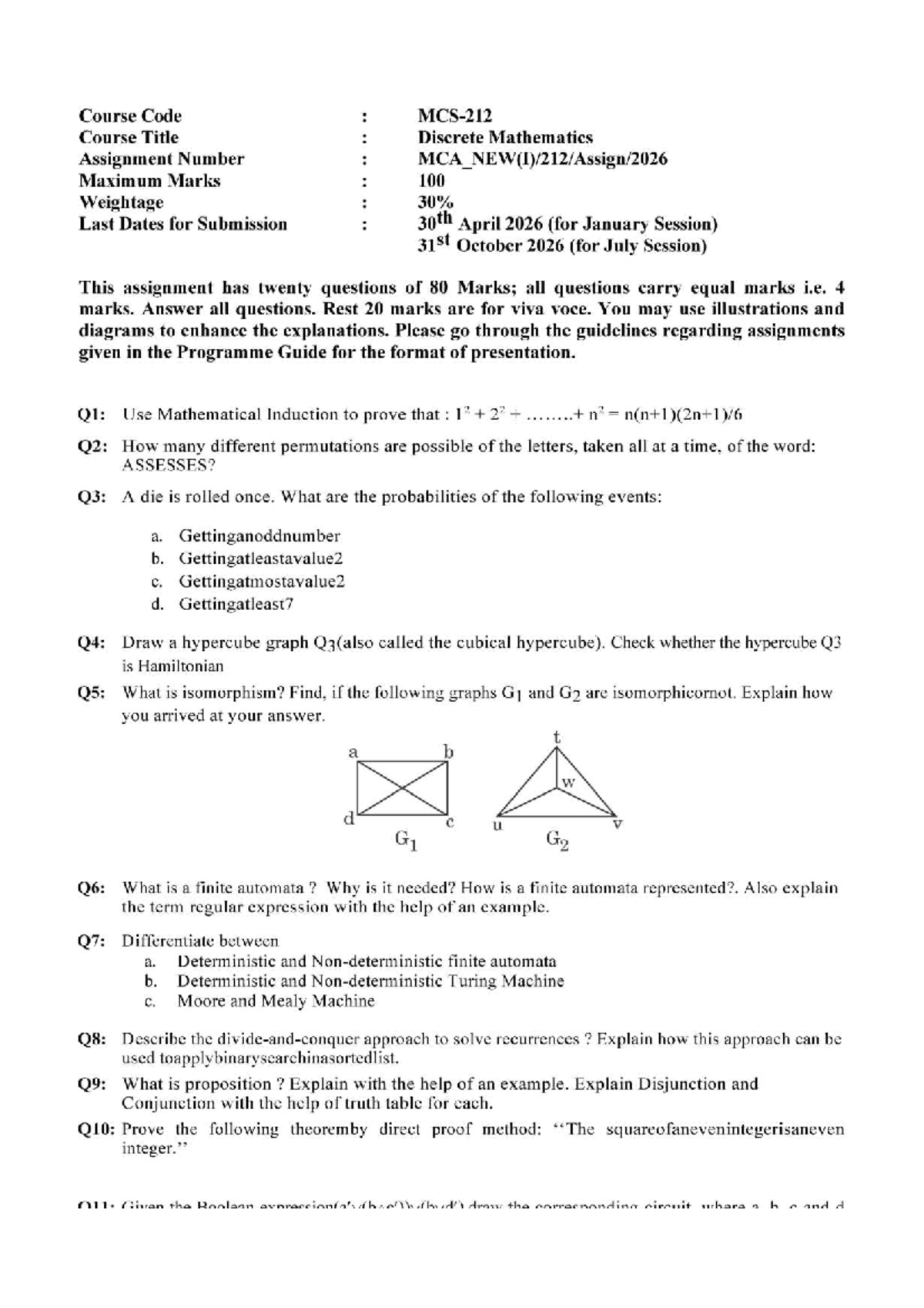 MCS 212 EM 2026 - Discrete Mathematics Assignment Overview - Studocu