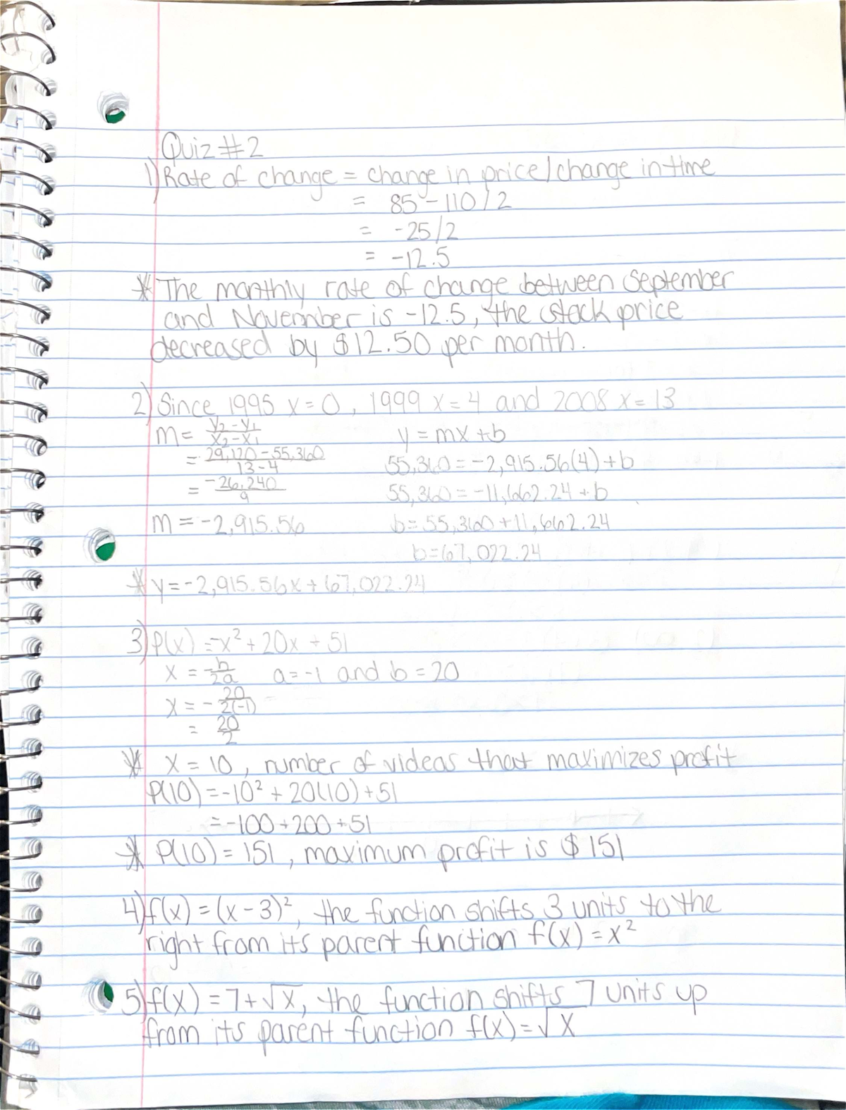 Pre Calculus Quiz 2: Rate of Change and Function Transformations - Studocu