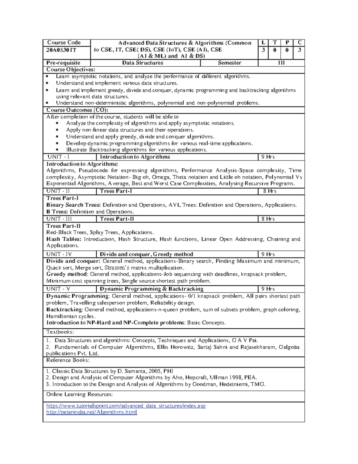 Dsa - good notes - Course Code Advanced Data Structures & Algorithms ...