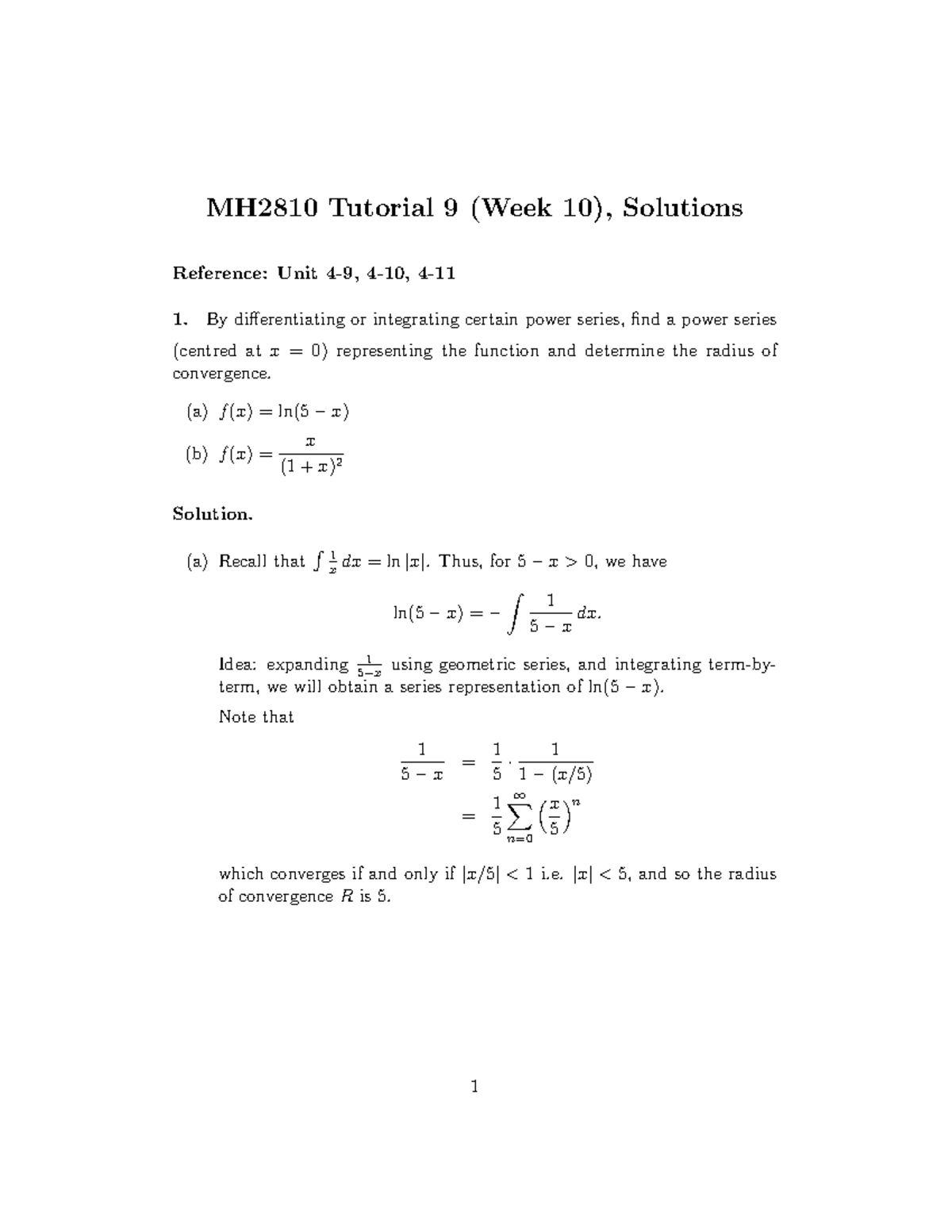 Math 2810 T9 Solutions(2021) - MH2810 Tutorial 9 (Week 10), Solutions ...