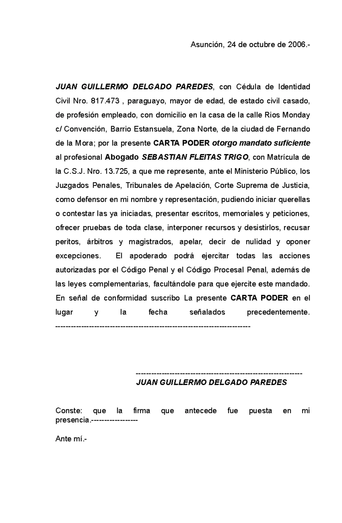 Carta Poder - Derecho Romano: Mandato Legal y Representación - Studocu