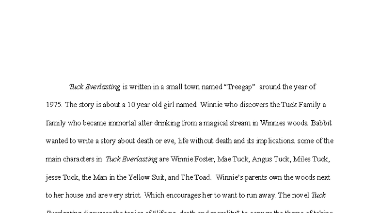 Tuck Everlasting: Themes of Life vs. Death - Summer Reading Project ...