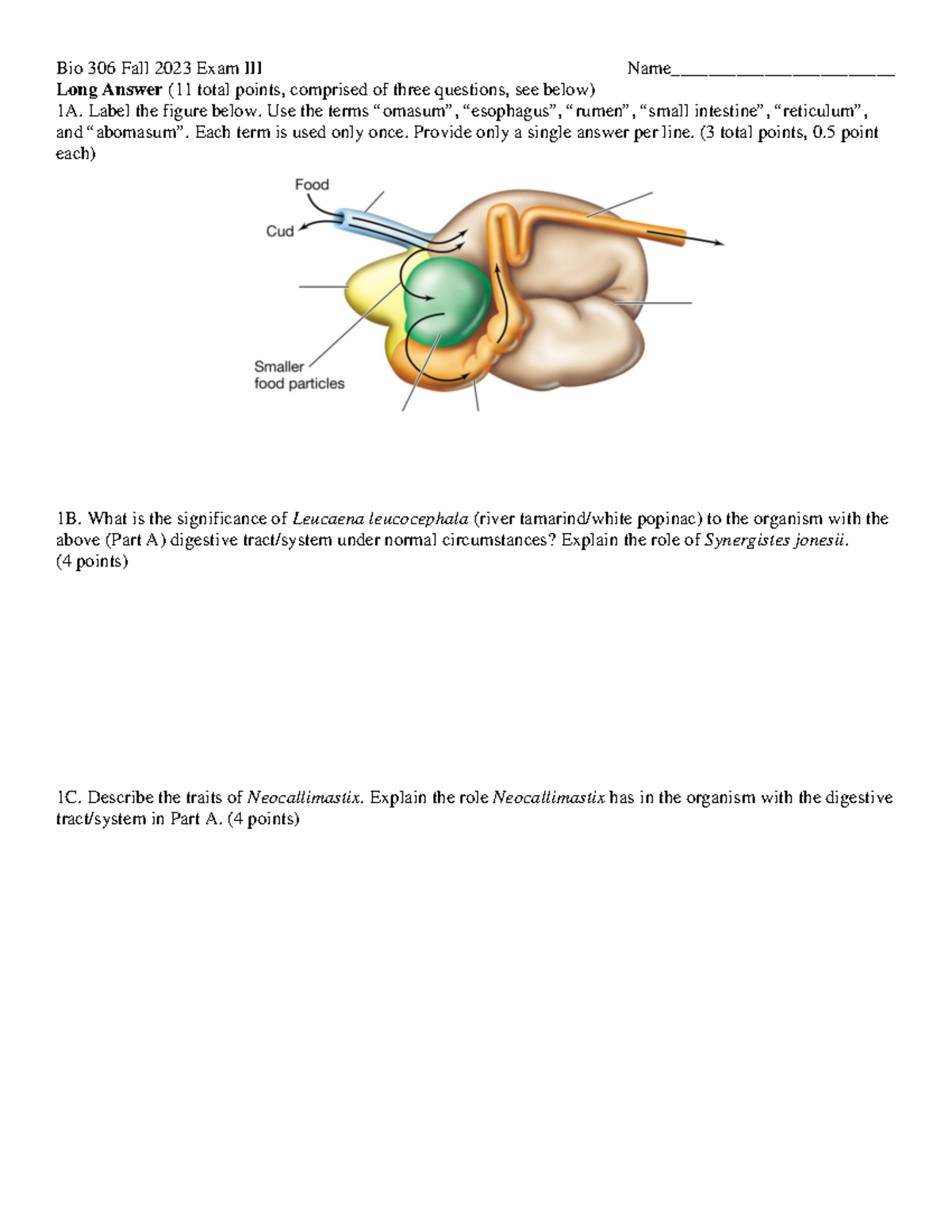 Bio 306 Fall 2023 Exam III Review: Key Concepts & Questions - Studocu