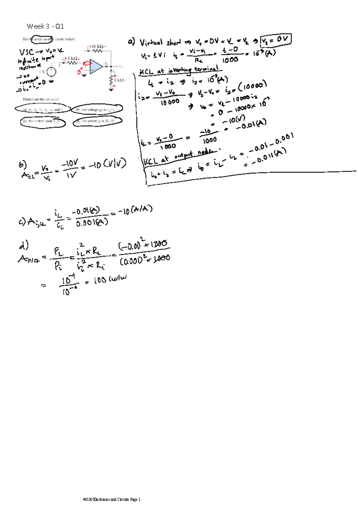 Week 3 Tutorial Solutions for 48520 Electronics and Circuits - Studocu