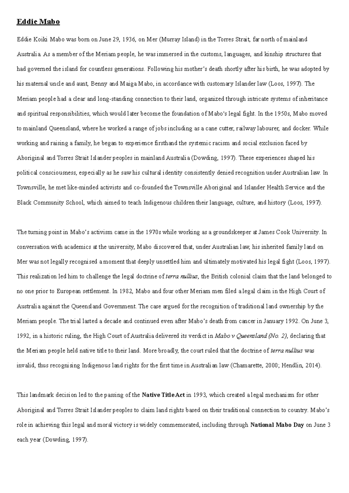 EDUF2021 Eddie Mabo: Legacy, Land Rights, and the 1967 Referendum - Studocu