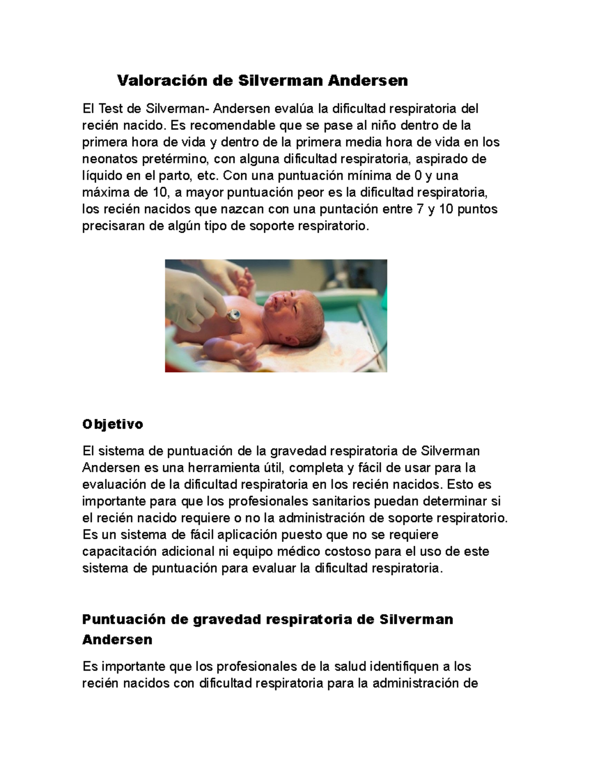 Valoración del Test de Silverman-Andersen en Recién Nacidos - Studocu