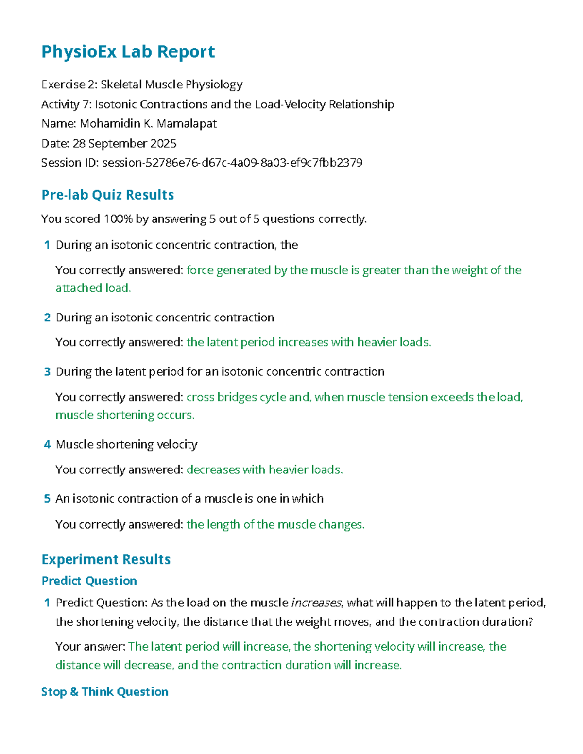PhysioEx Lab Report: Exercise 2 - Skeletal Muscle Physiology Activity 7 ...