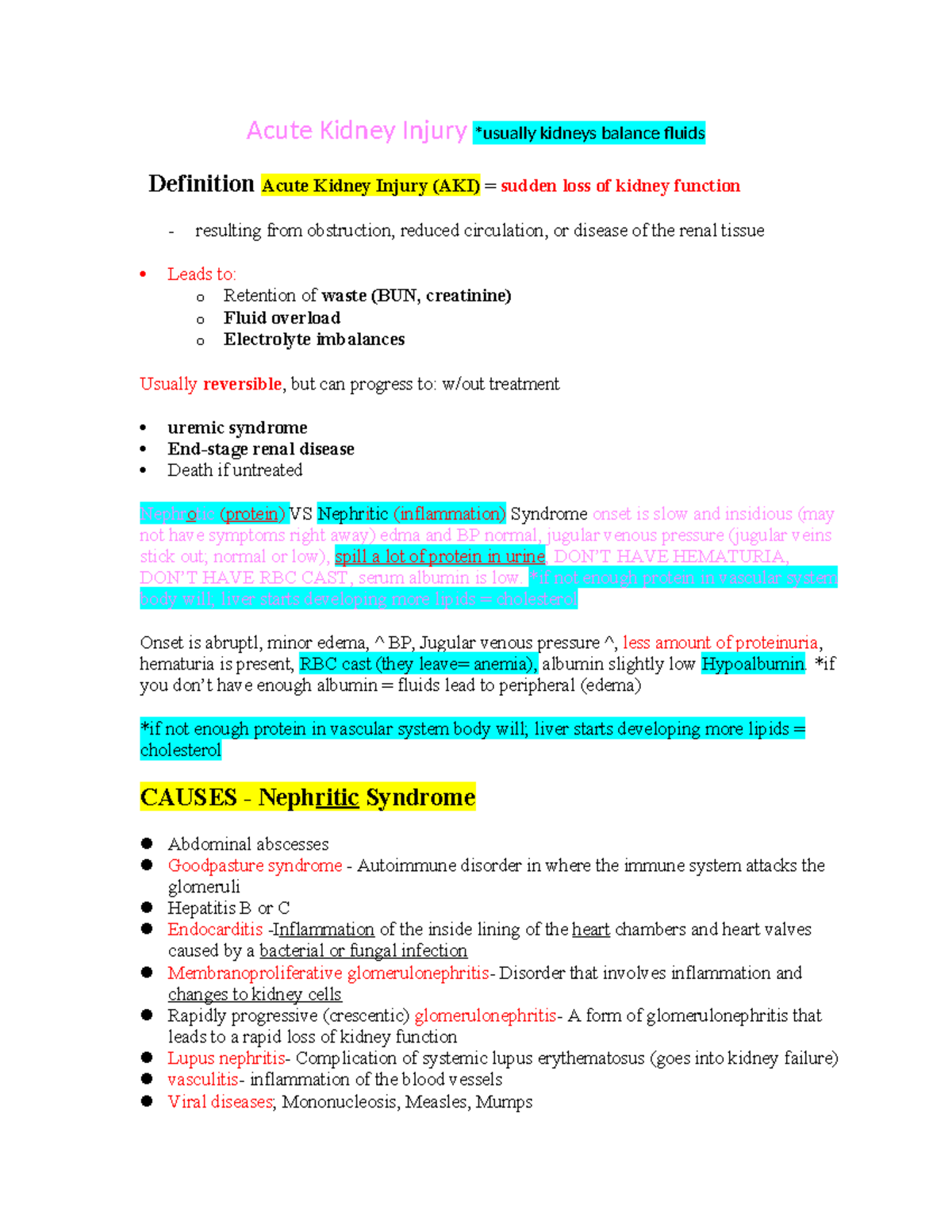Acute Kidney Injury (AKI) Overview and Management Notes - Studocu
