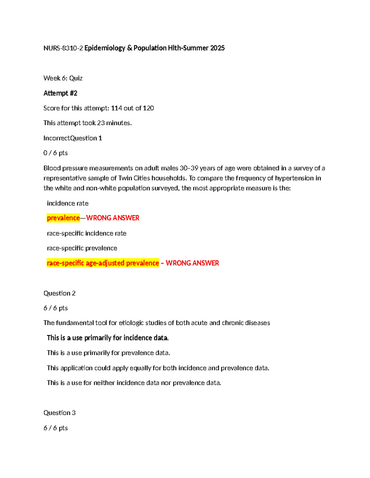 EPI 2025 Week 6 Quiz 2 Attempt Score Analysis - Studocu