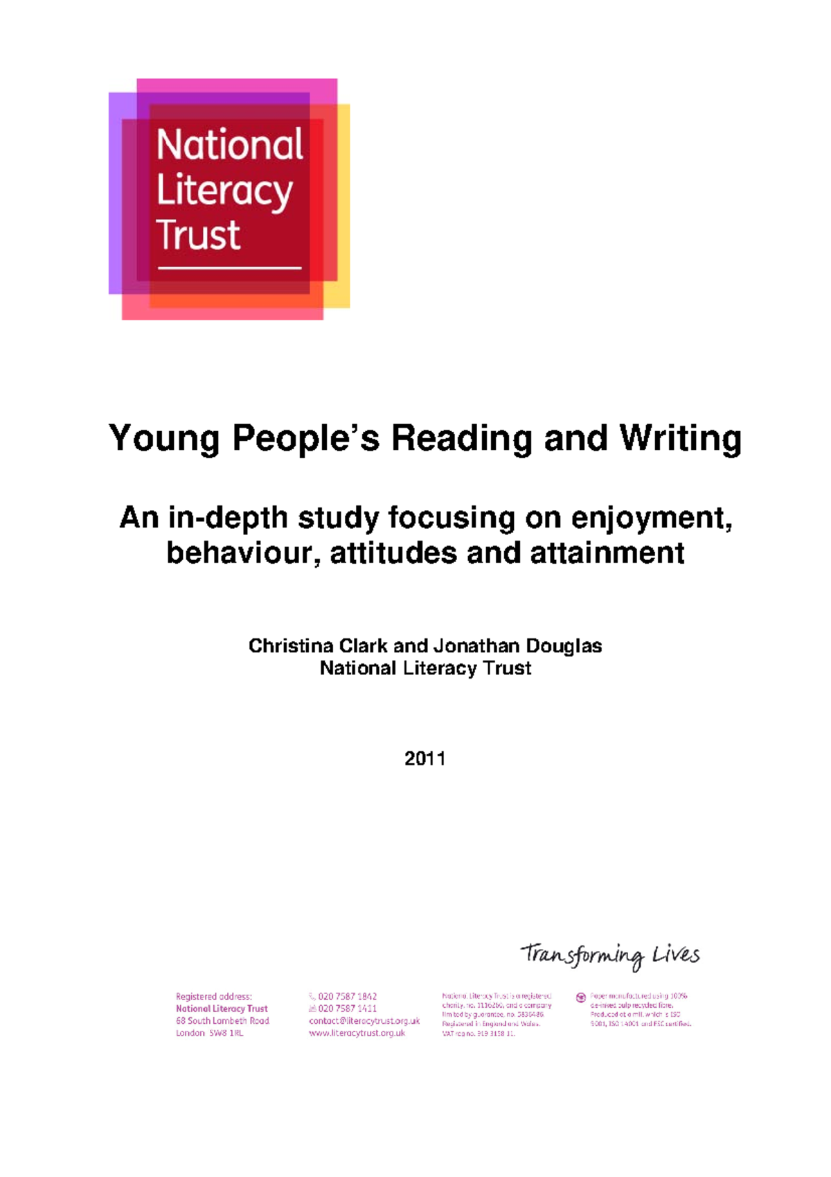 Young Reading and Writing: Attitudes, Enjoyment, and Attainment (RQ2 ...