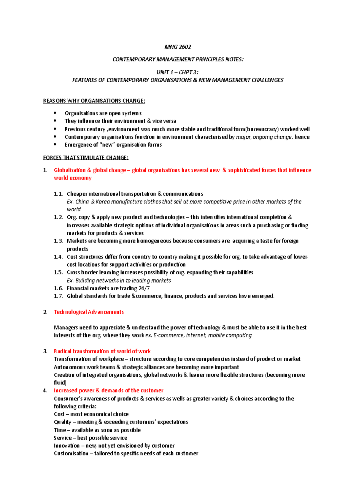 MNG 2602 Contemporary Management Principles: Key Notes & Insights - Studocu