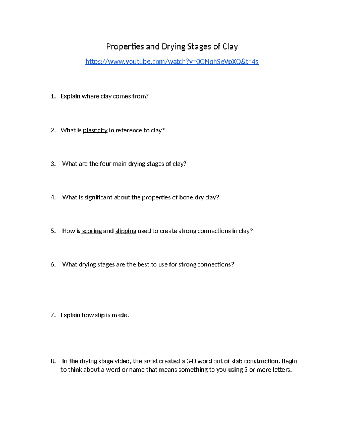 Properties and Drying Stages of Clay (ART 101) - Studocu