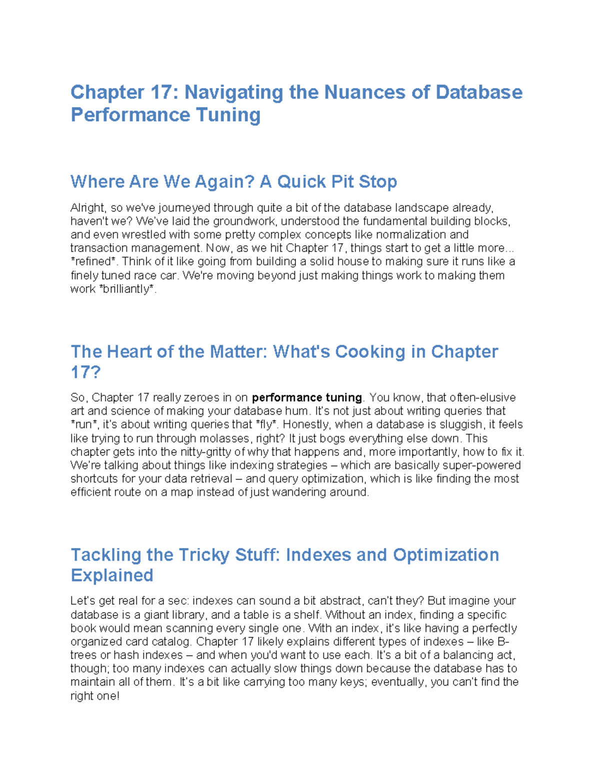 DBMS Chapter 17: Mastering Database Performance Tuning - Studocu