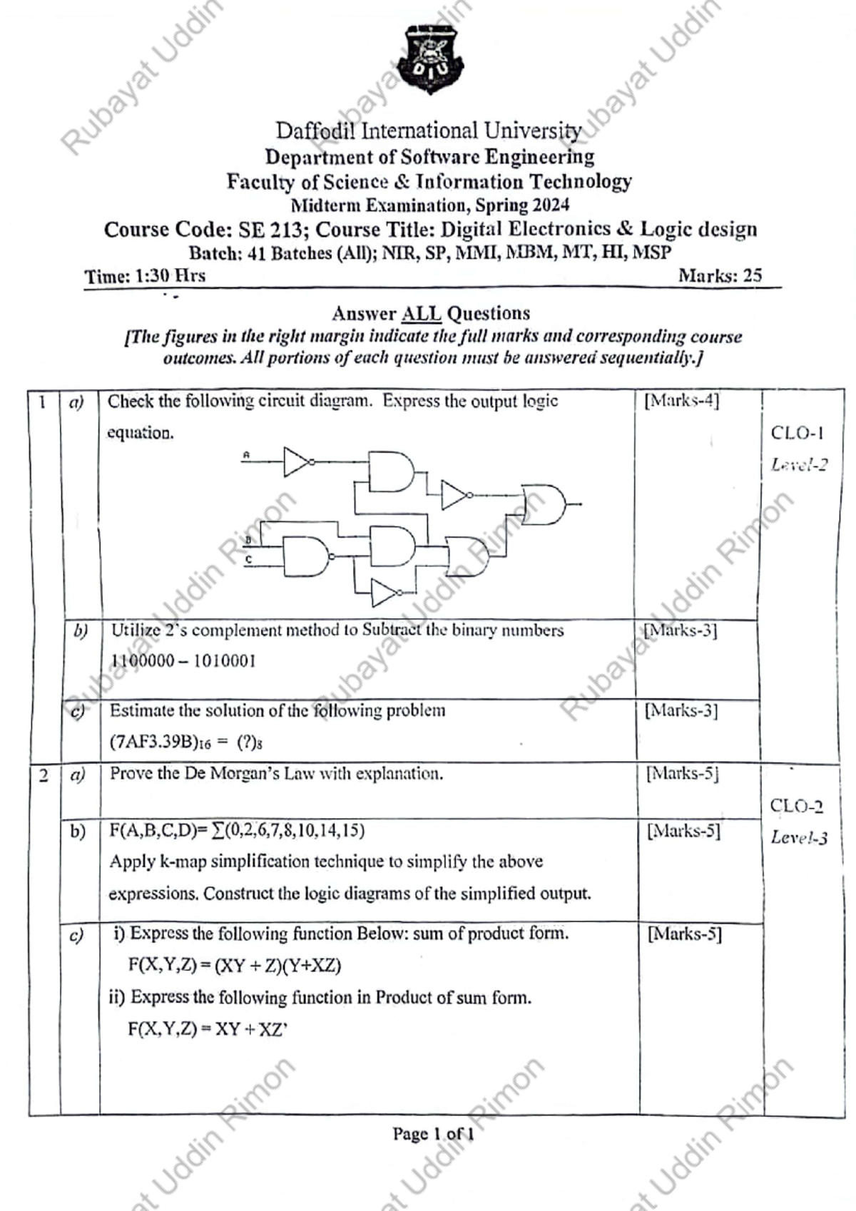 Digital Electronics CSE223 Midterm Exam Study Guide - Studocu