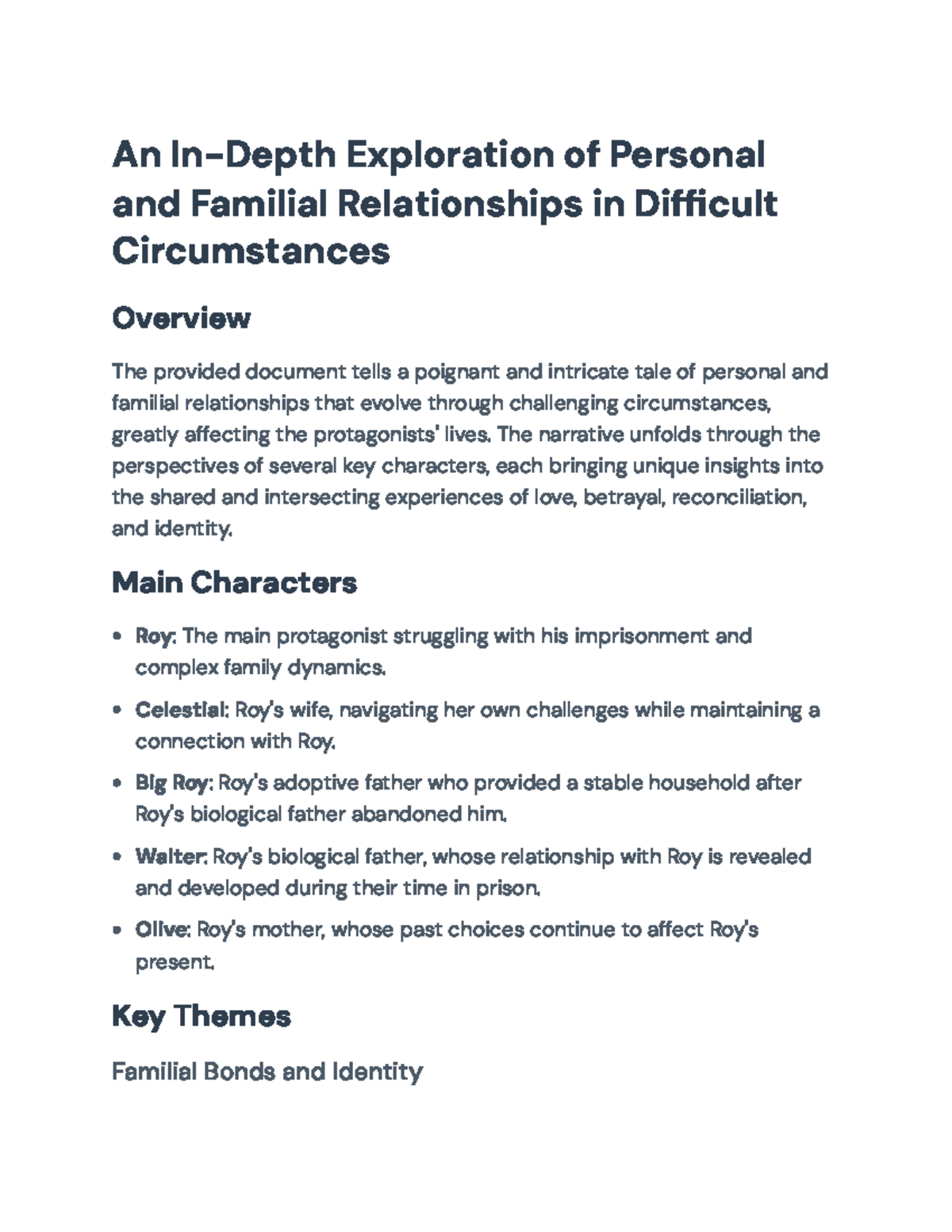 Exploring Familial Relationships Amidst Adversity: Roy's Journey - An ...