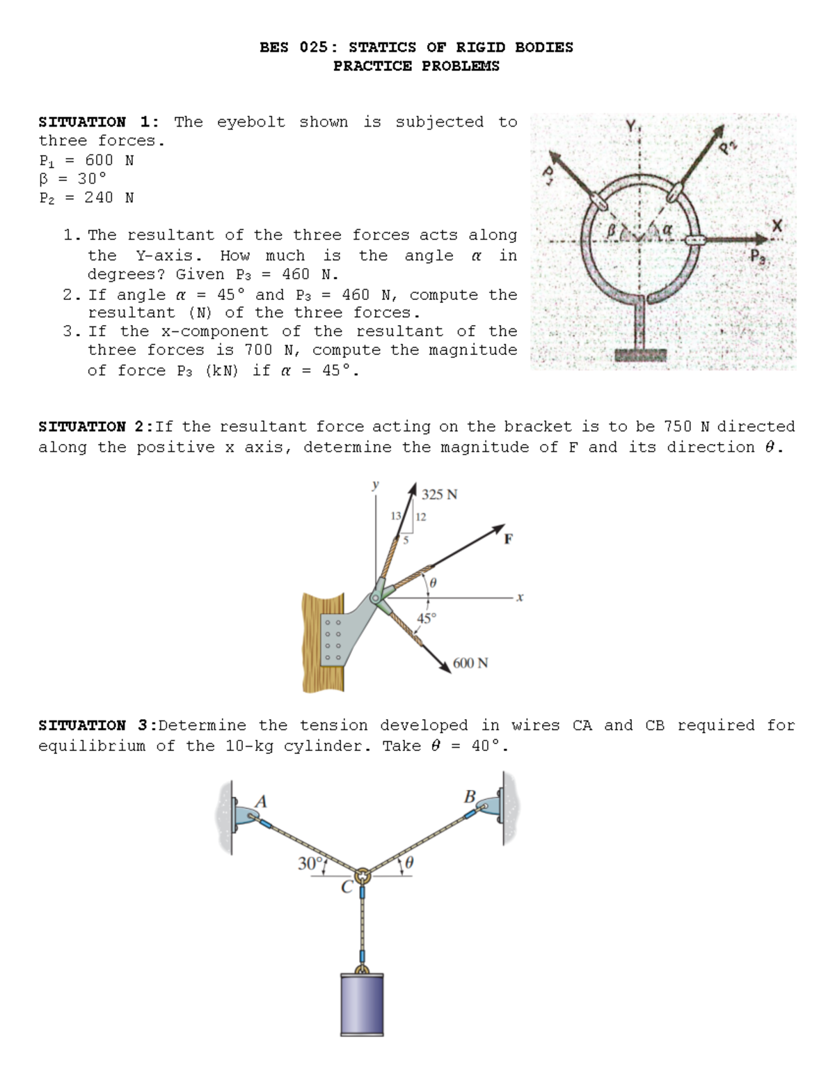 BES 025: Practice Problems for Statics of Rigid Bodies Exam - Studocu
