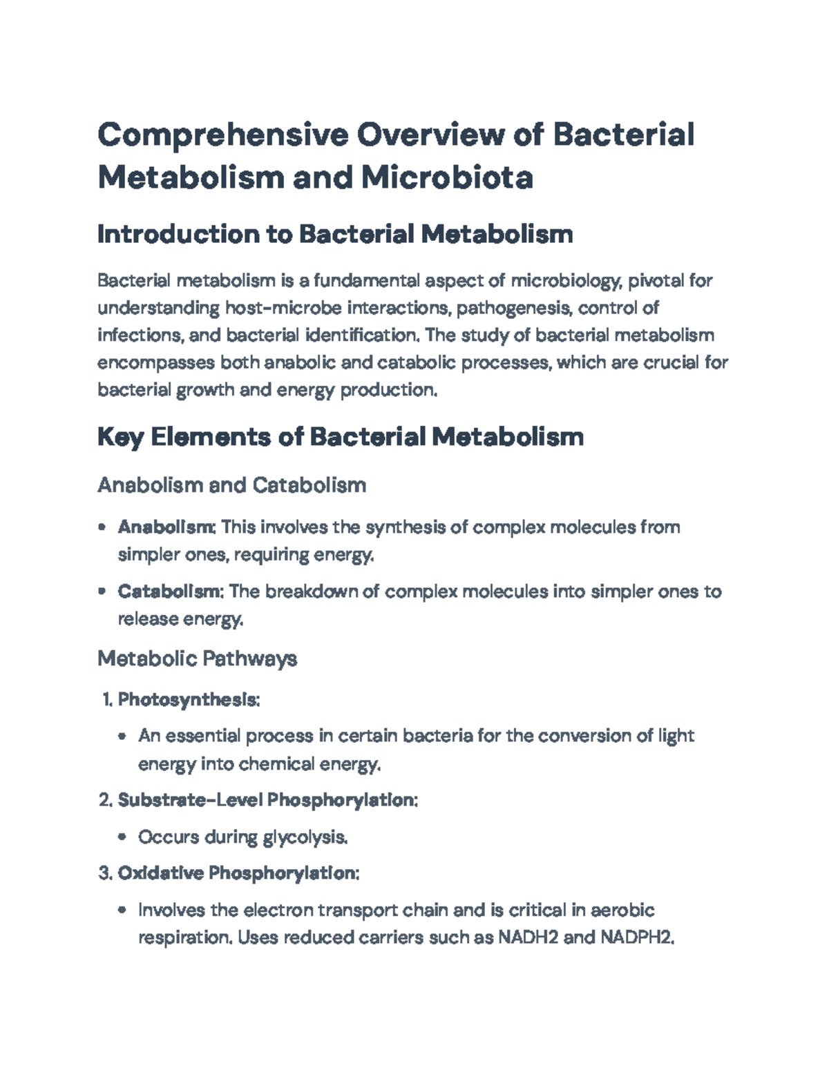Bacterial Metabolism and Microbiota Overview: Pathways and Functions ...